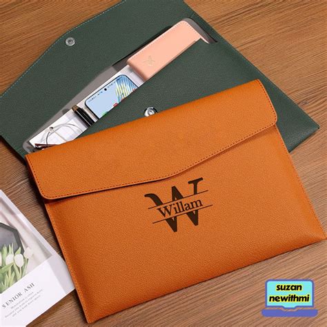 Personalized Leather File Folder Custom Name Leather Document Case Engrave Initial Travel