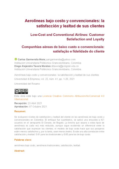 Aerolíneas Bajo Costo Y Convencionales La Satisfacción Y Lealtad De Sus Clientes Aerolíneas