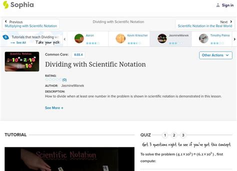 Sophia Dividing With Scientific Notation Lesson 6 Instructional Video