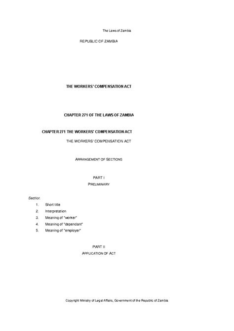 Zambias Workers Compensation Act A Comprehensive Overview Of Chapter