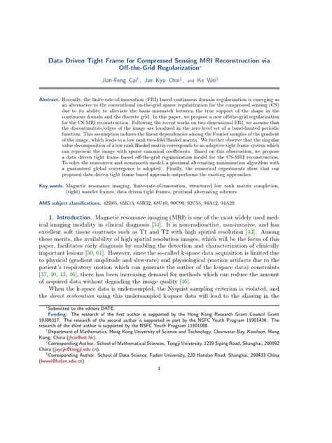 2020data Driven Tight Frame For Compressed Sensing Mri Reconstruction