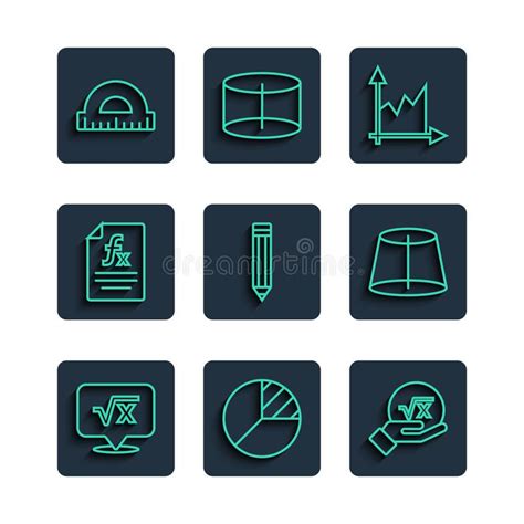 Set Line Square Root Of X Glyph Pie Chart Infographic Graph Schedule