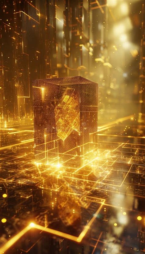 A Captivating Sci Fi Scene Featuring A Cube Entwined With Golden Code Radiating Otherworldly