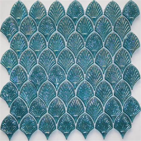 High Class Fan Shape Glass Mosaic Tiles For Mediterranean Style Home