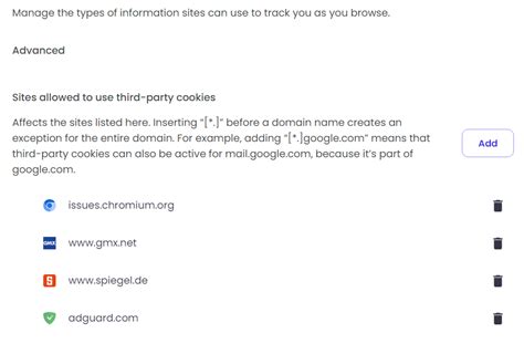 can t remove sites from cookie allowed list third party cookies