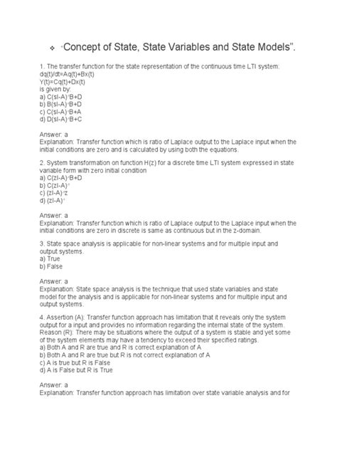 Mcq On Cs Ii State Space And Nonlinear Systems Pdf