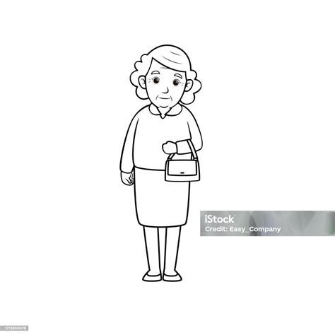 어린이 색칠 공부 책을 위한 흰색 배경에 고립 된 할머니의 벡터 그림입니다 여자에 대한 스톡 벡터 아트 및 기타 이미지 여자