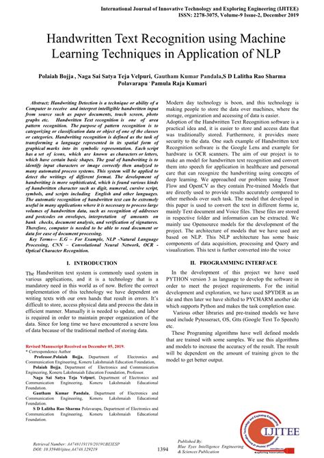 Handwritten Text Recognition Using Machine Learning Techniques In