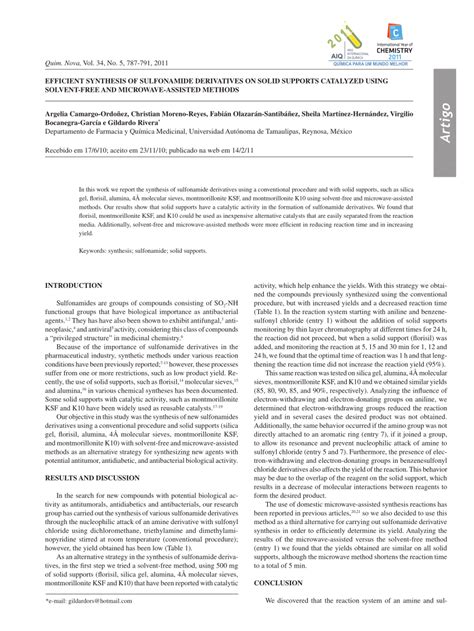 Pdf Efficient Synthesis Of Sulfonamide Derivatives On Solid Supports