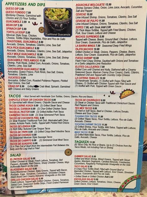 Menu At La Catrina Mexican Restaurant Cocoa Beach