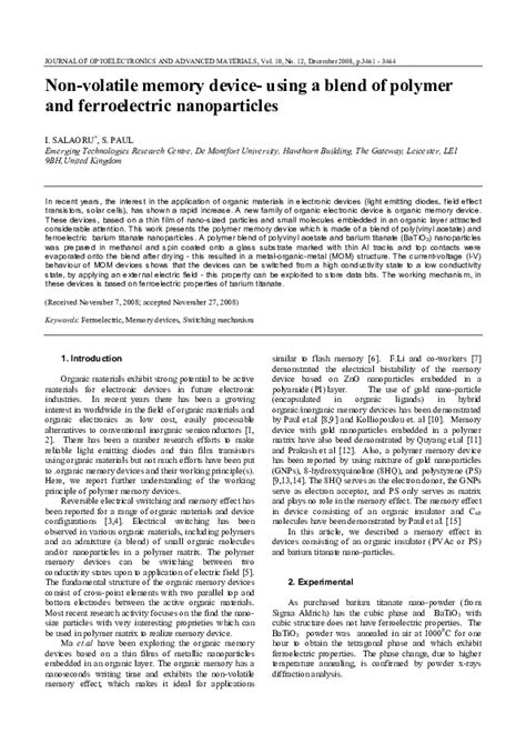Pdf Non Volatile Memory Device Using A Blend Of Polymer And