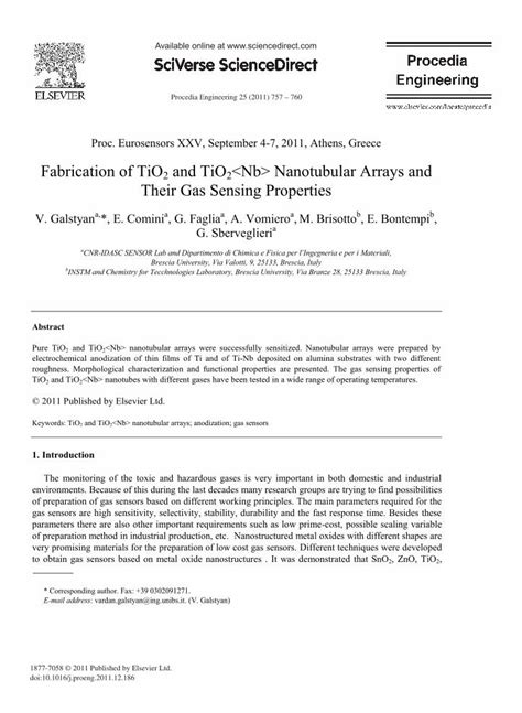 Pdf Fabrication Of Tio2 And Tio2 Nanotubular Arrays And Their Gas