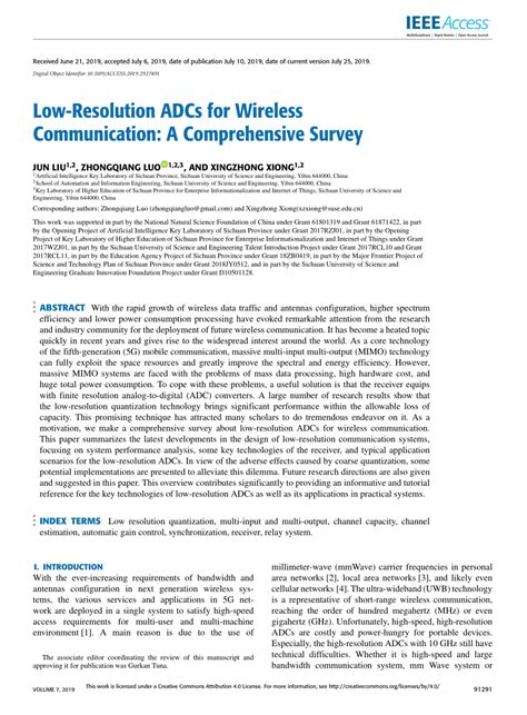 Pdf Low Resolution Adcs For Wireless Communication A Comprehensive Survey