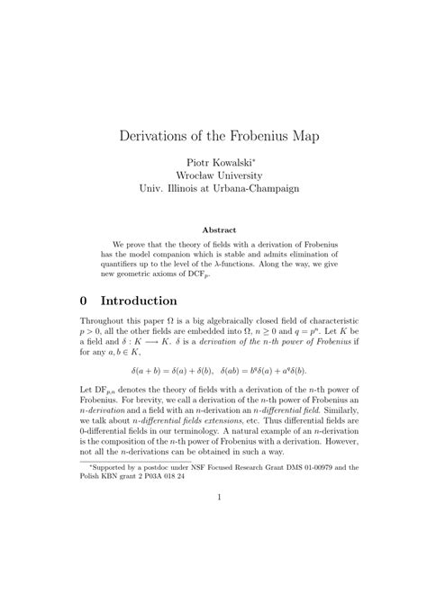 Pdf Derivations Of The Frobenius Map