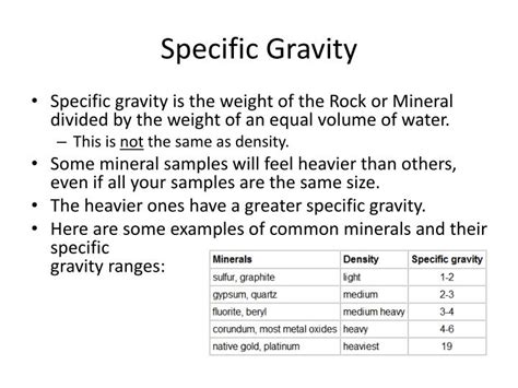 specific gravity of rock