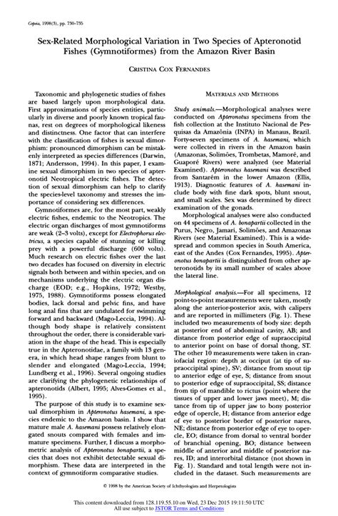 Pdf Sex Related Morphological Variation In Two Species Of Apteronotid