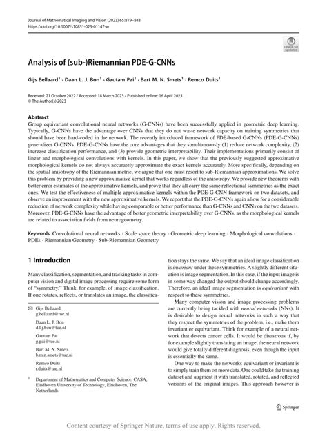 Pdf Analysis Of Sub Riemannian Pde G Cnns