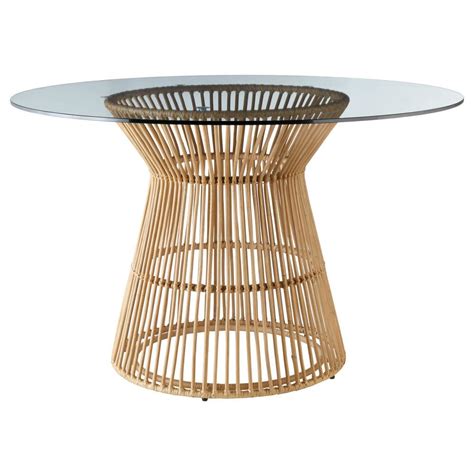 Bouclair Round Glass And Rattan Dining Table Natural Table à