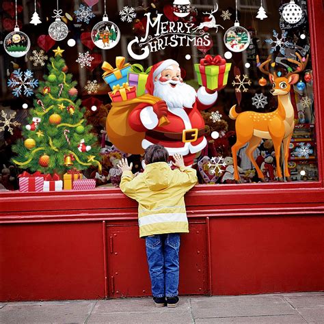 Tomeek Stickers Noel Fenetre 4 Feuilles Incluant Arbre De Noël Père
