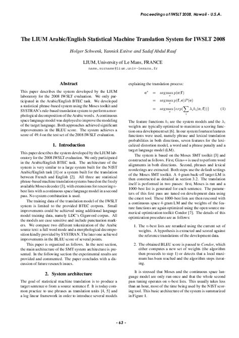 pdf the lium arabic english statistical machine translation system