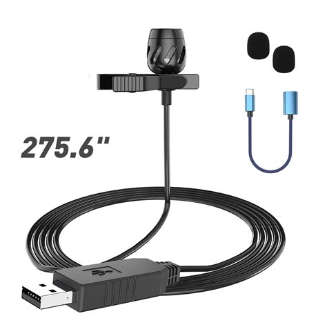 23 Feet Usb Lavalier Lapel Microphone With Clip On Omnidirectional