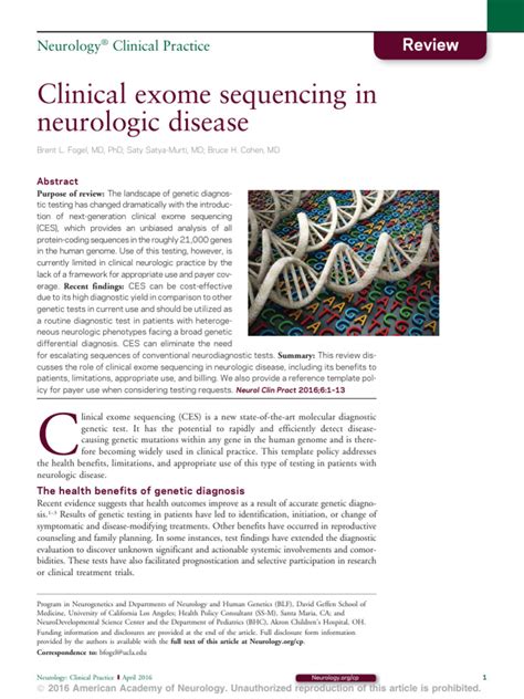 Clinical Exome Sequencing In Neurologic Disease Pdf Dna Sequencing Genetic Disorder