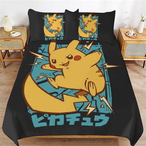 Pikachu 3 Piece All Season Bedding Set Comforter Set With Pillow Shams For Bedroom And Dorm Decor