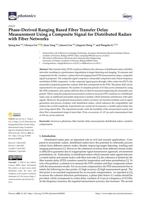 Pdf Phase Derived Ranging Based Fiber Transfer Delay Measurement