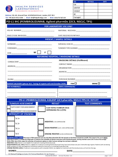 Fillable Online Ihc And Ish Request Forms Ihc Hsl Advanced Diagnostics