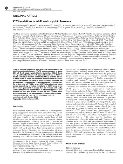 Pdf Phf6 Mutations In Adult Acute Myeloid Leukemia