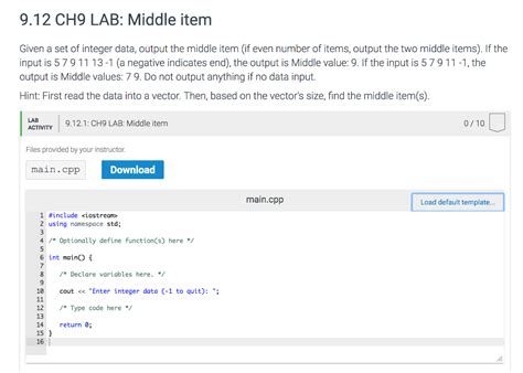 solved 9 12 ch9 lab middle item given a set of integer