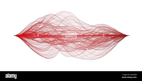Red Wireframe Wave Structure Or Abstract Visualization Of Audio Sound Waves Isolated Against
