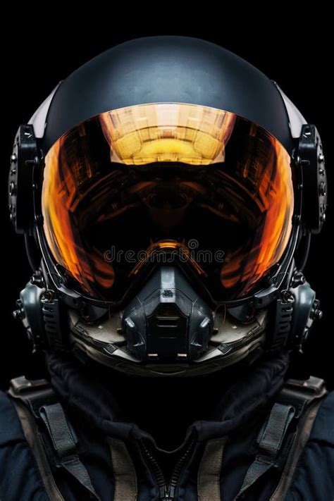 Closeup Portrait Of Dark Futuristic Air Fighter Pilot In Helmet With