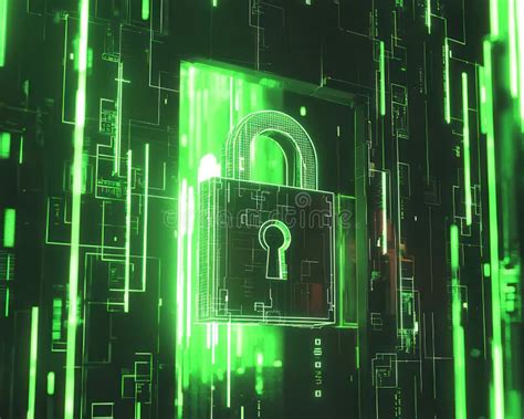 Digital Lock Concept In Cybersecurity Matrix Stock Illustration