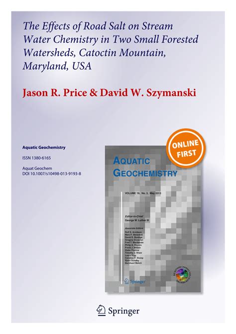 Pdf The Effects Of Road Salt On Stream Water Chemistry In Two Small Forested Watersheds