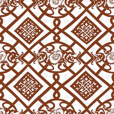 Imperial Trellis Pattern With Dragon Icon And Interconnected Nature