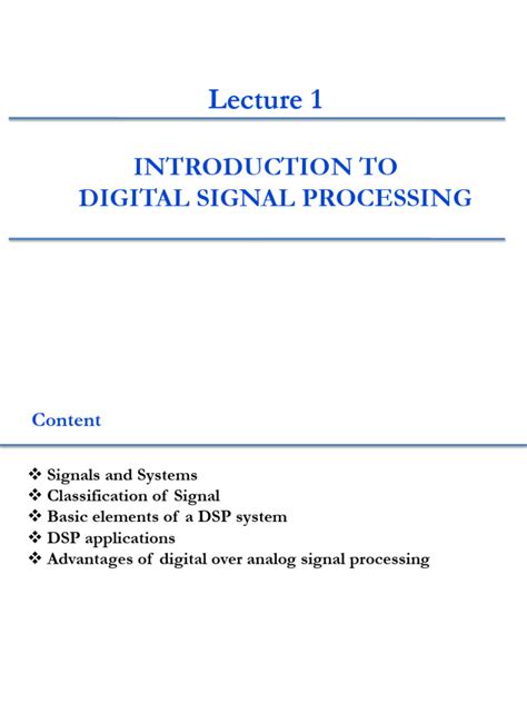 Dsp Lec 01 Introduction Iu 2023 Pdf Digital Signal Processing