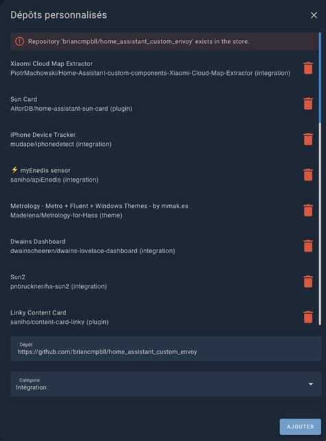 Erreur Repository Briancmpbllhomeassistantcustomenvoy Exists In