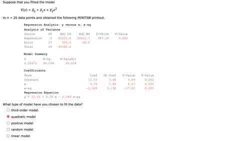 solved suppose that you fitted the model e y β0 β1x β2x2 to