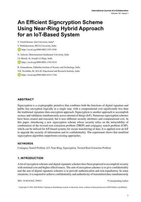 An Efficient Signcryption Scheme Using Near Ring Hybrid Approach For An Iot Based System