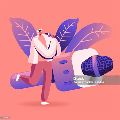 가라오케 바 또는 나이트 클럽에서 재미있는 노래를 하는 행복한 남자 파티 공연 노래를 갖는 좋은 분위기와 남성 캐릭터 주말 레저 생일 또는 이벤트 축하 만화 플랫 벡터