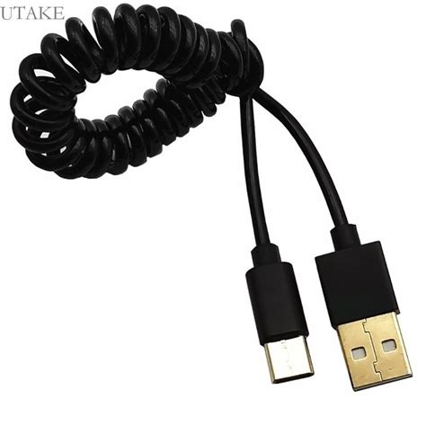 Utake สาย Usb Type C คอยล์สปริงเกลียว Type C ชาย Usb 2 0 ชายสายไฟ Data Sync Charger Cable