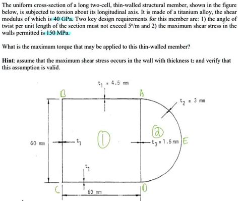 The Uniform Cross Section Of A Long Two Cell Thin Walled Structural
