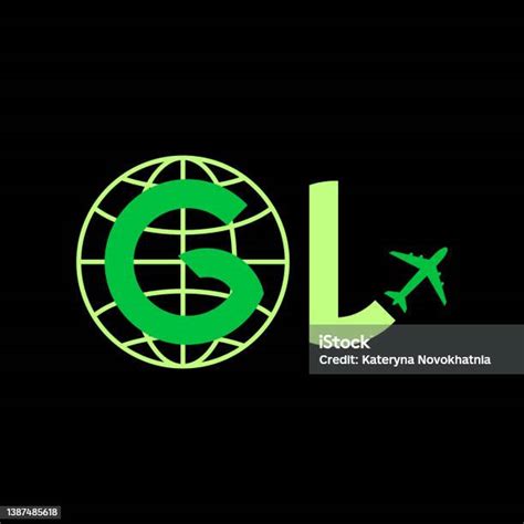 글로벌 물류 컨셉 로고 비즈니스 회사의 추상 적인 로고 편지 G와 L 및 비행기 녹색으로 회사 Id를 위한 설계 요소입니다 디자인 앱 Ui용 로고입니다 Eps10 0명에