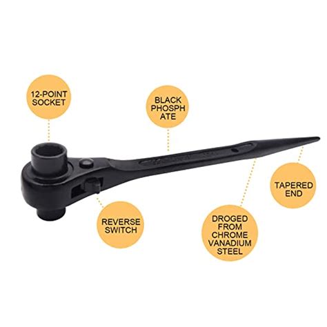 Seiwei 19 24mm Ratchet Podger Scaffold Spanner Black Chrome Scaffolding Erect Spud Spanner