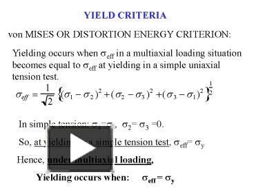 YIELD CRITERIA Presentation Free To View