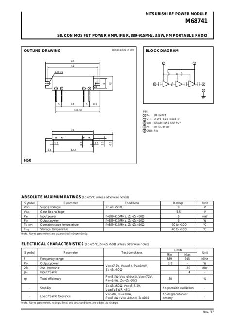 Datasheet M68741 Datasheet Mitsubishi