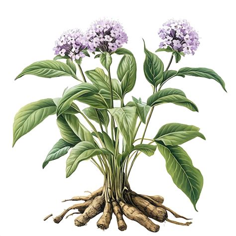 Illustration Of Valerian Root Plant With Purple Flowers Premium Ai