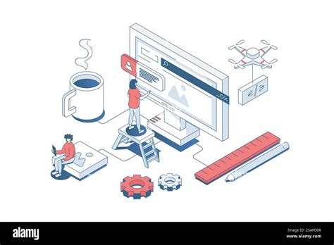 Website Creating Concept In 3d Isometric Design Developers Prototyping