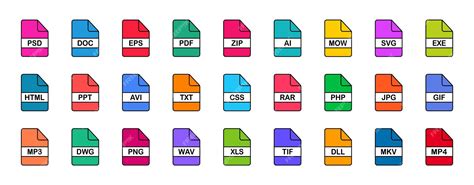 Premium Vector Set Of File Formats Icons File Type Icons Format Of Documents And Files